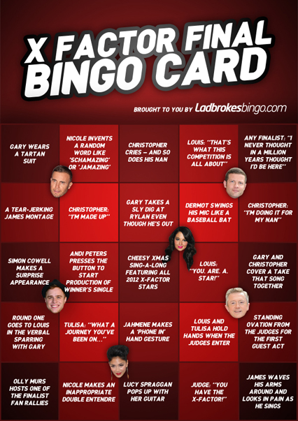 'The X Factor' final bingo card