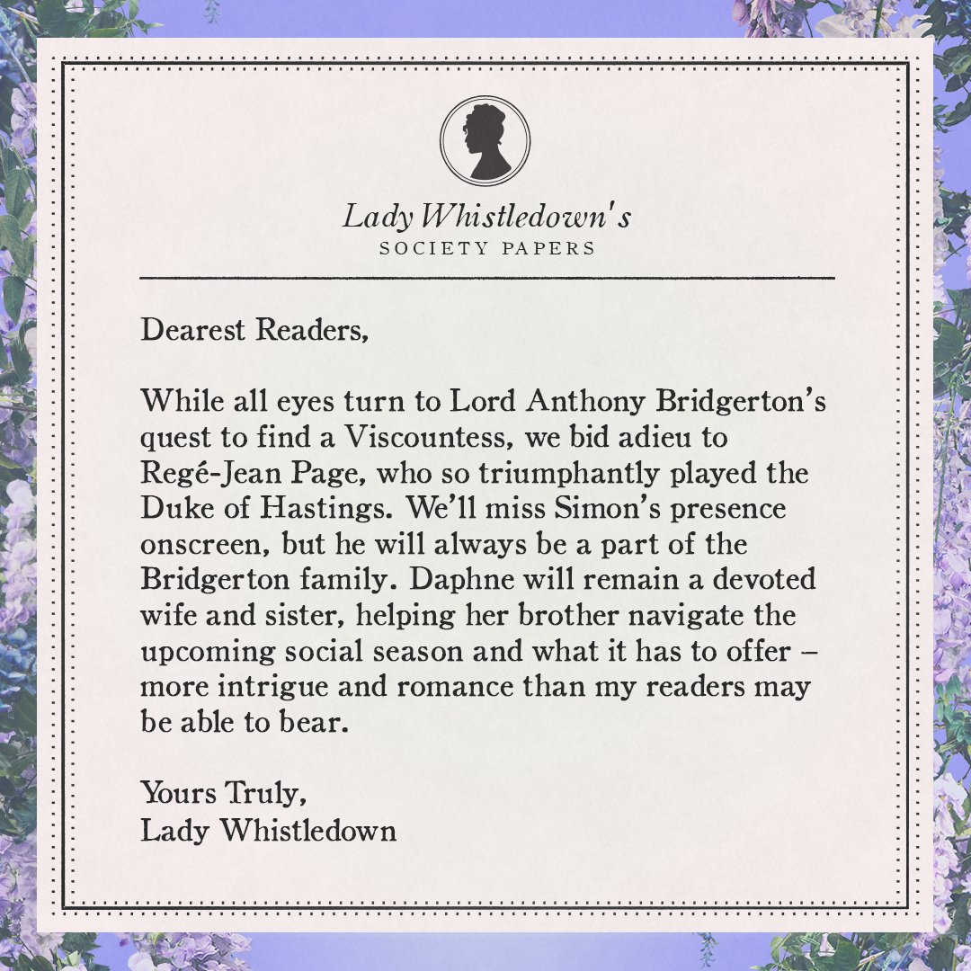 Lady Whistledown farewell RJ Page - CultBox